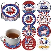 Amazon.com: Shellwei 8 Pcs 4th of July Patriotic Diamond Art Coasters ...