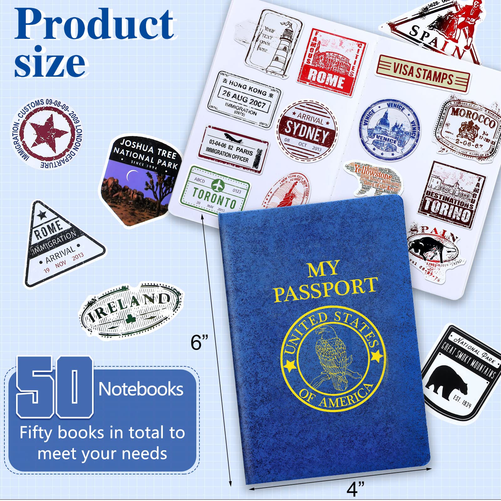 Mua 50 Pcs Blank Passport Book Blue Passport Notebook 4 x 5.5 Inch Play ...