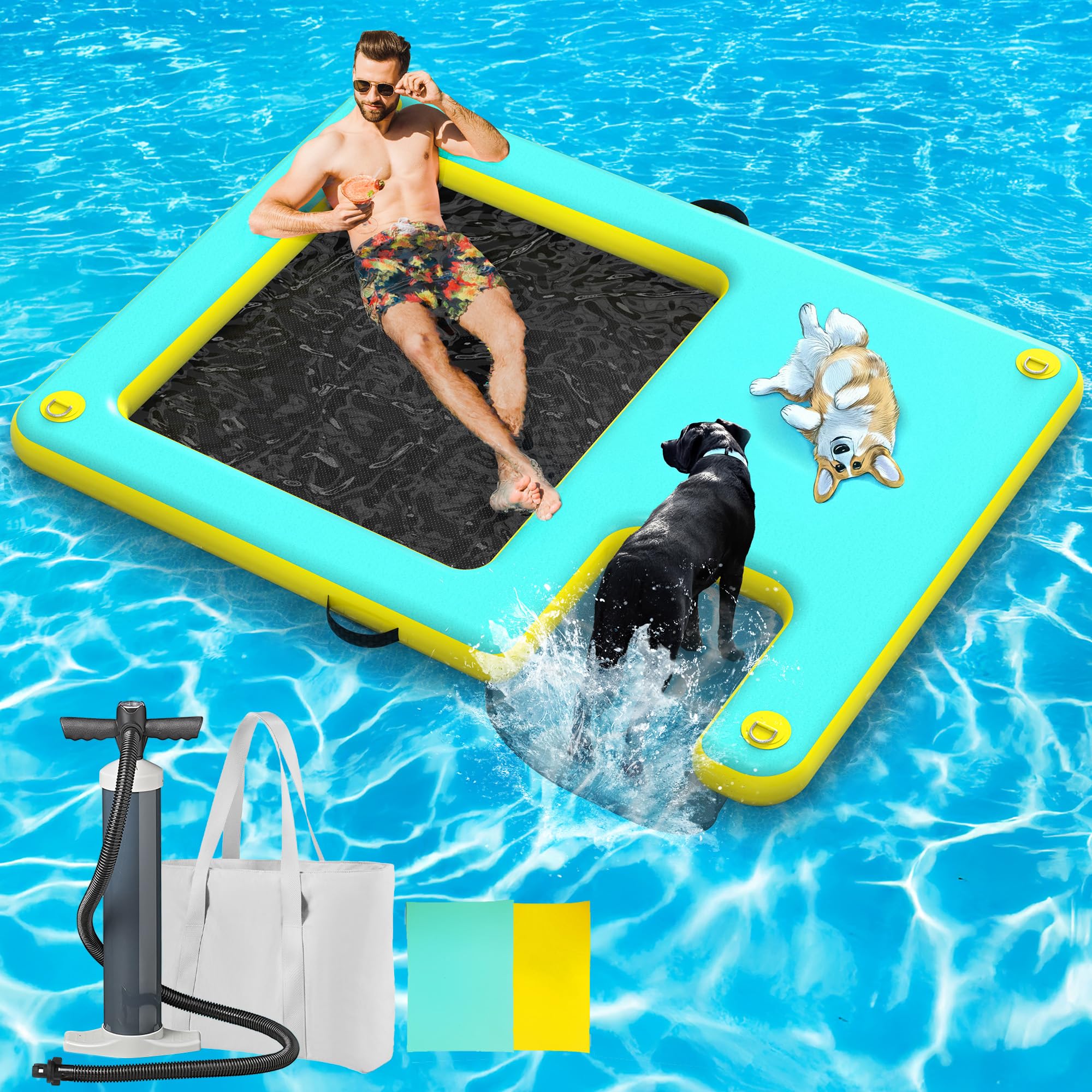 Inflatable Floating Dock, 8FT x 6FT Extra Large Dog Boat Ramp Swim Dock ...