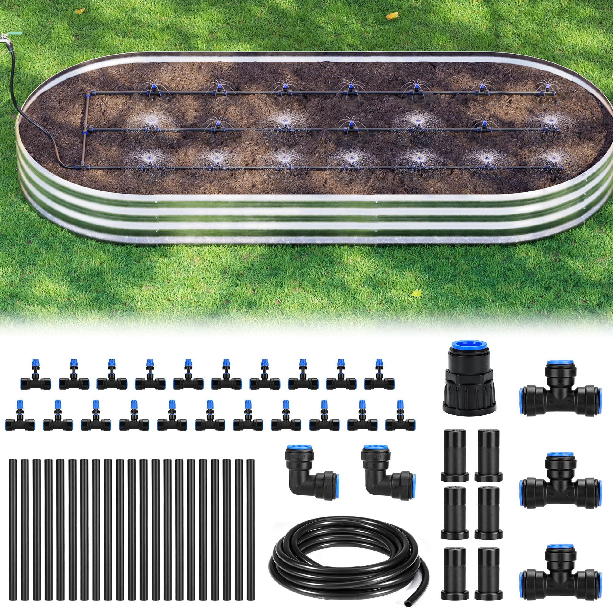 HIRALIY Raised Bed Drip Irrigation Kit, DIY Garden Grid Watering System ...