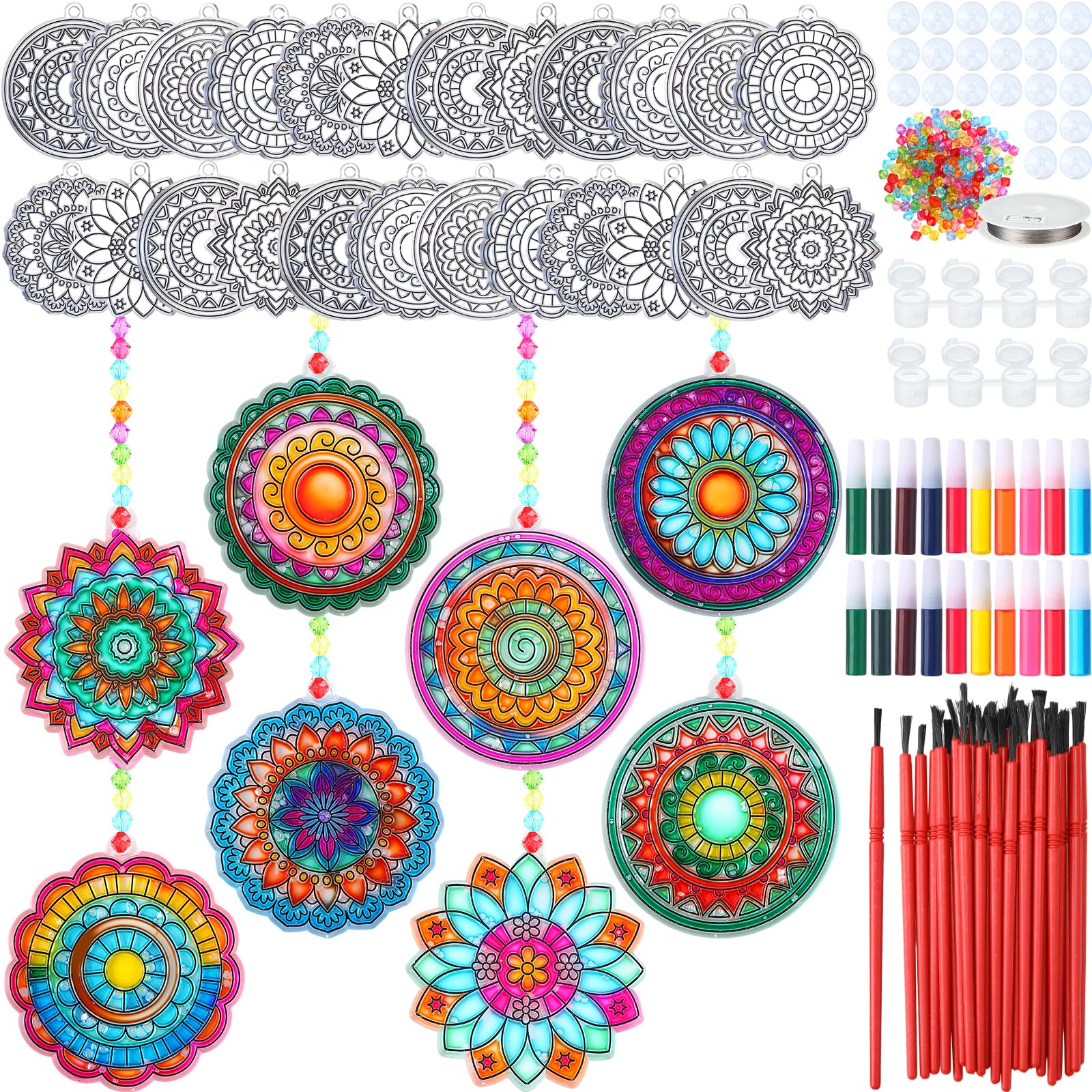 Yousoontic 24 Sets Mandala Suncatchers Kits DIY Window Paint Art ...