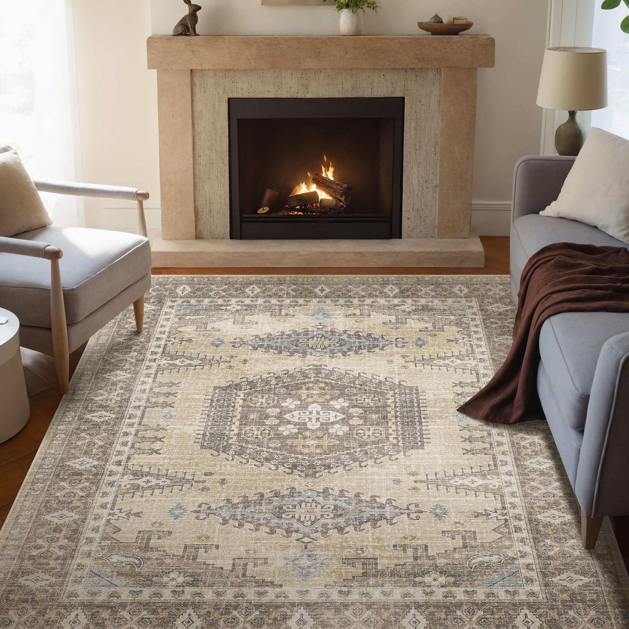 Kokia Area Rugs Living Room Ultra-Thin No Pile Washable Brown 4x6 Large ...
