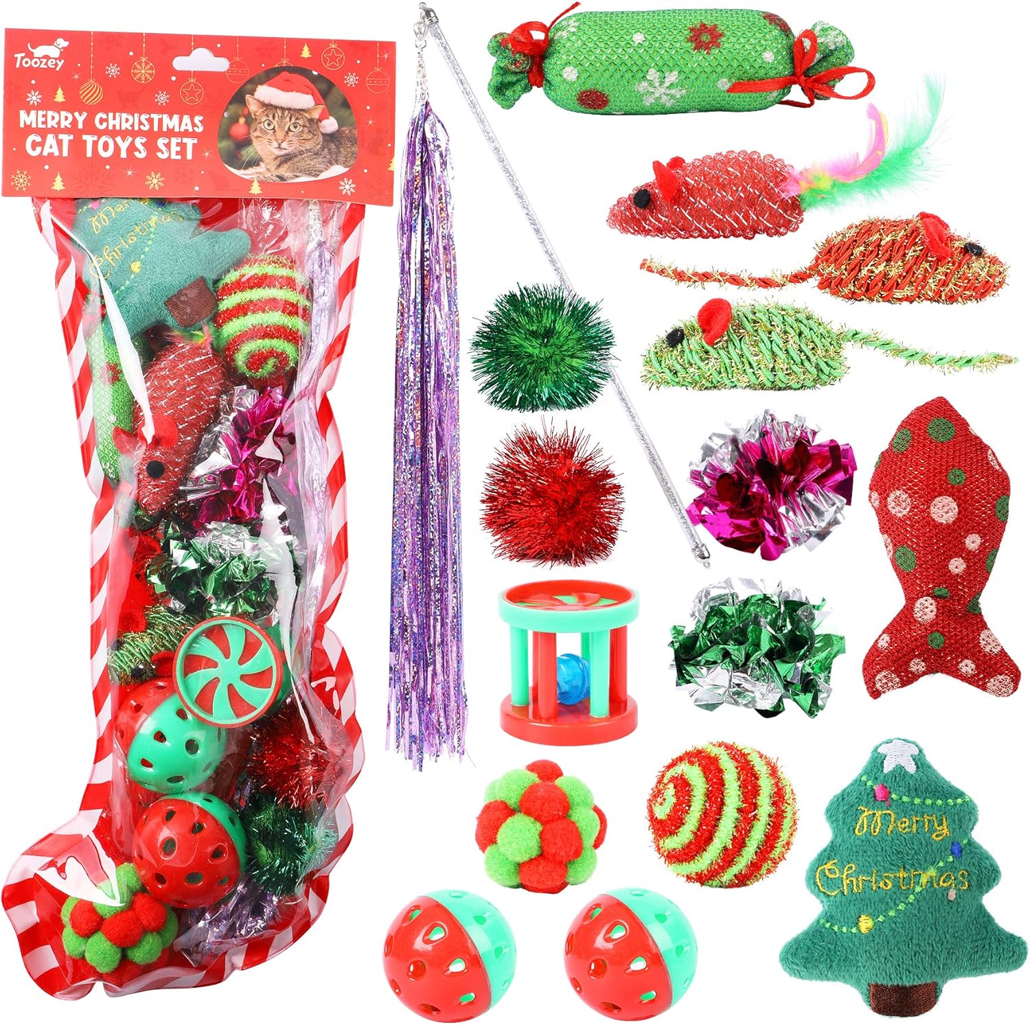 Toozey Christmas Cat Toys, 16 Pcs Cat Toys Set for Indoor Cats ...