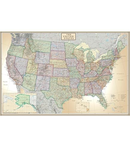 Physical Style Terrain Map Laminated United States Map Poster - 36x24 ...