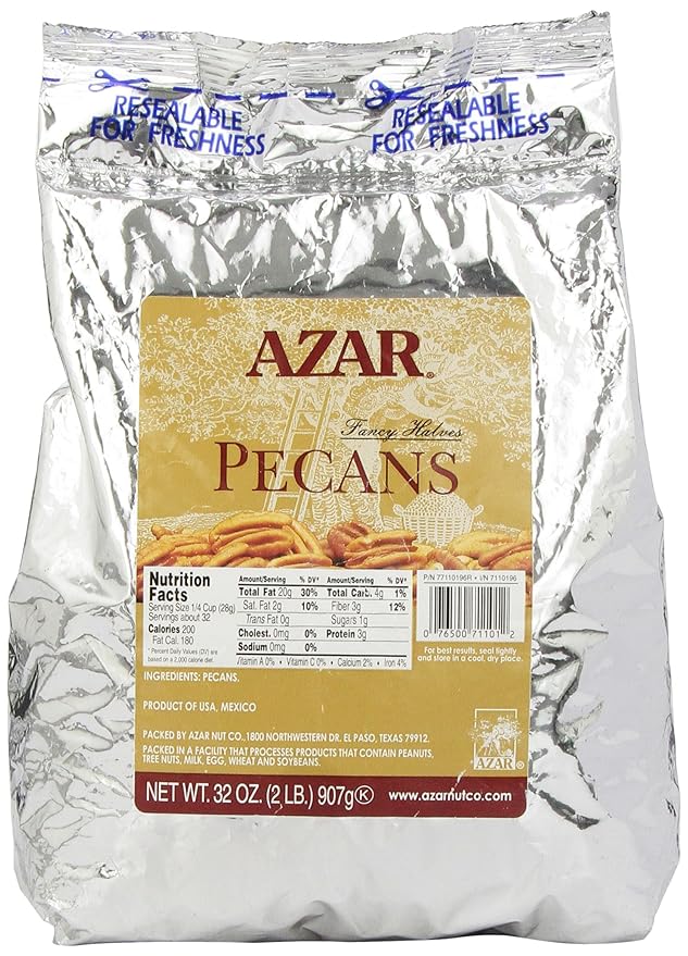 Amazon.com : Azar Nut Company Pecan Halves, Fancy, 32-Ounce Resealable ...