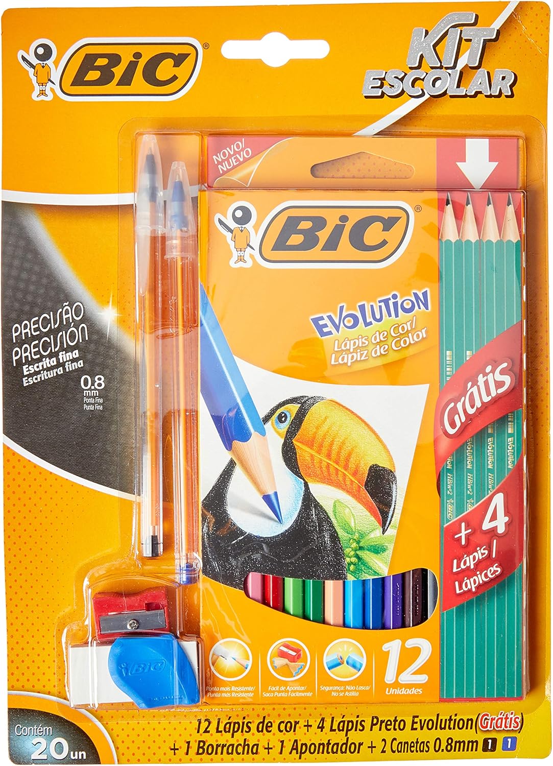 Kit Escolar Colorir + BIC Cristal Precisão - 16 unidades + 4 Grátis ...