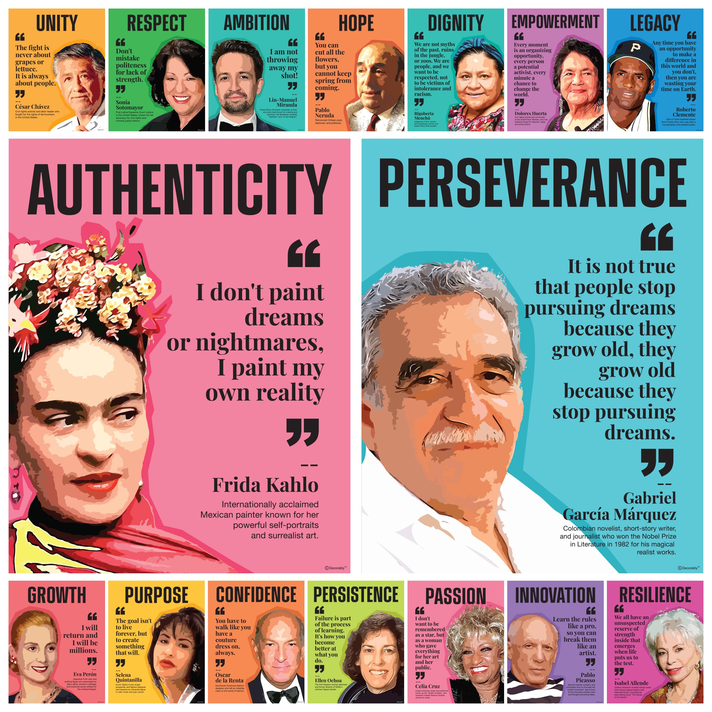Decorably 16 Hispanic Heritage Posters, 11x14in Matte-Laminated ...