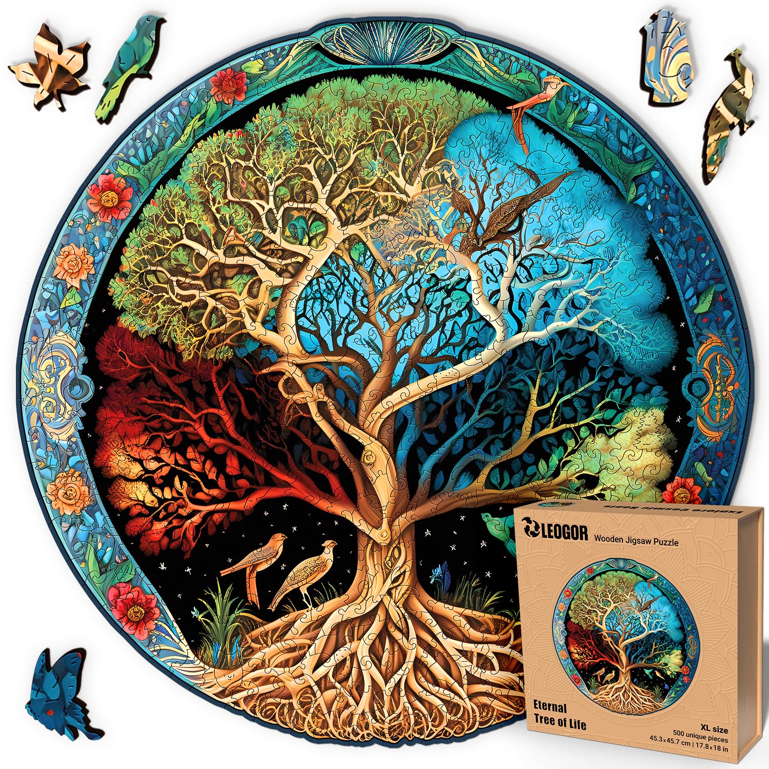 LEOGOR Large Wooden Puzzles for Adults 500 Piece – Colorful Mosaic Tree ...
