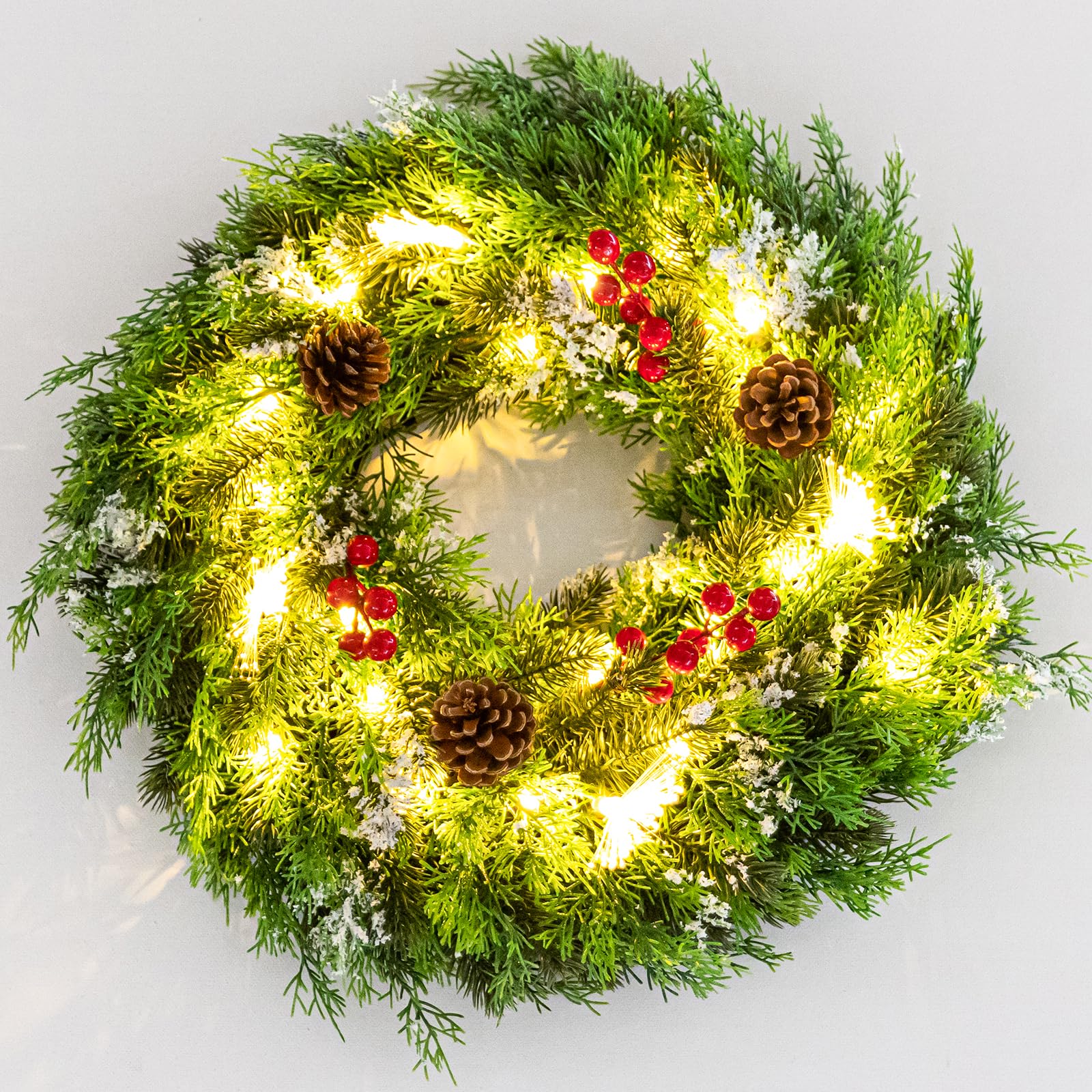 Christmas Wreath with 25 Led Lights, Battery Operated, Prelit Christmas ...