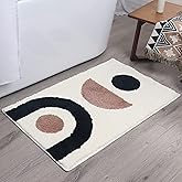 Amazon.com: Abstract Rug Beige Boho Bathroom Mat - White Geometric Bath ...