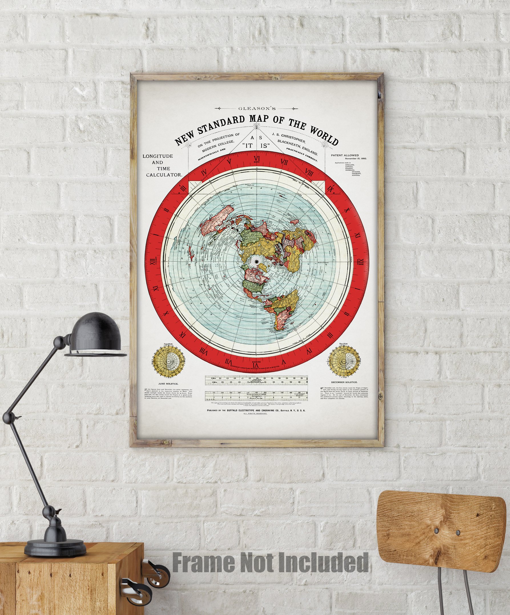 Flat Earth Map - 1894 Gleason Map New Standard Map Of The World - 24" X ...