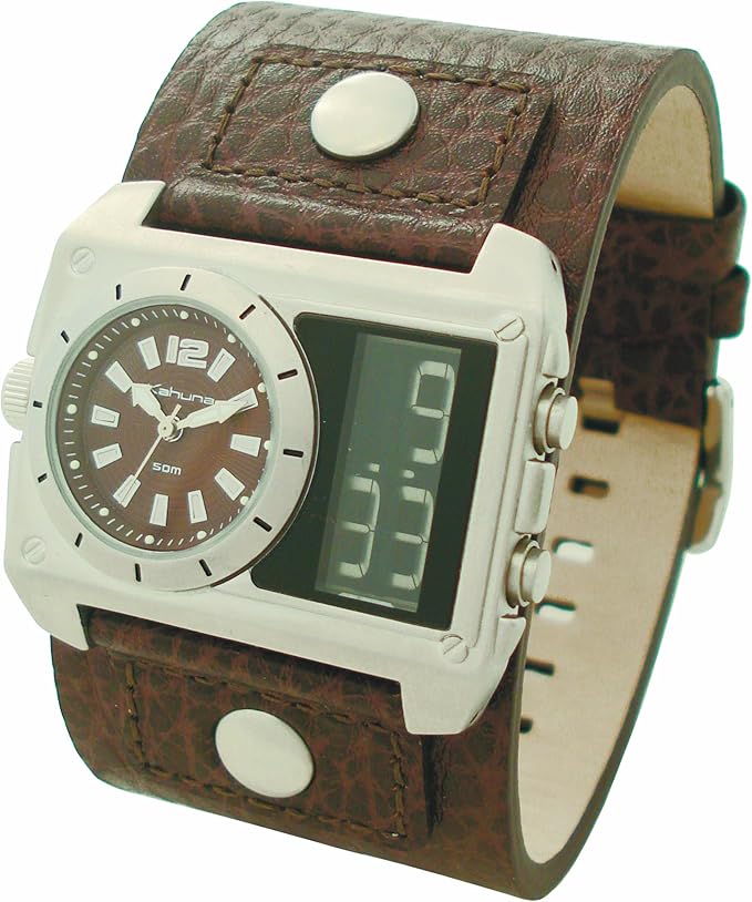 Kahuna Analogue-Digital Brown Leather Strap Watch KTY-0003G: Amazon.co ...