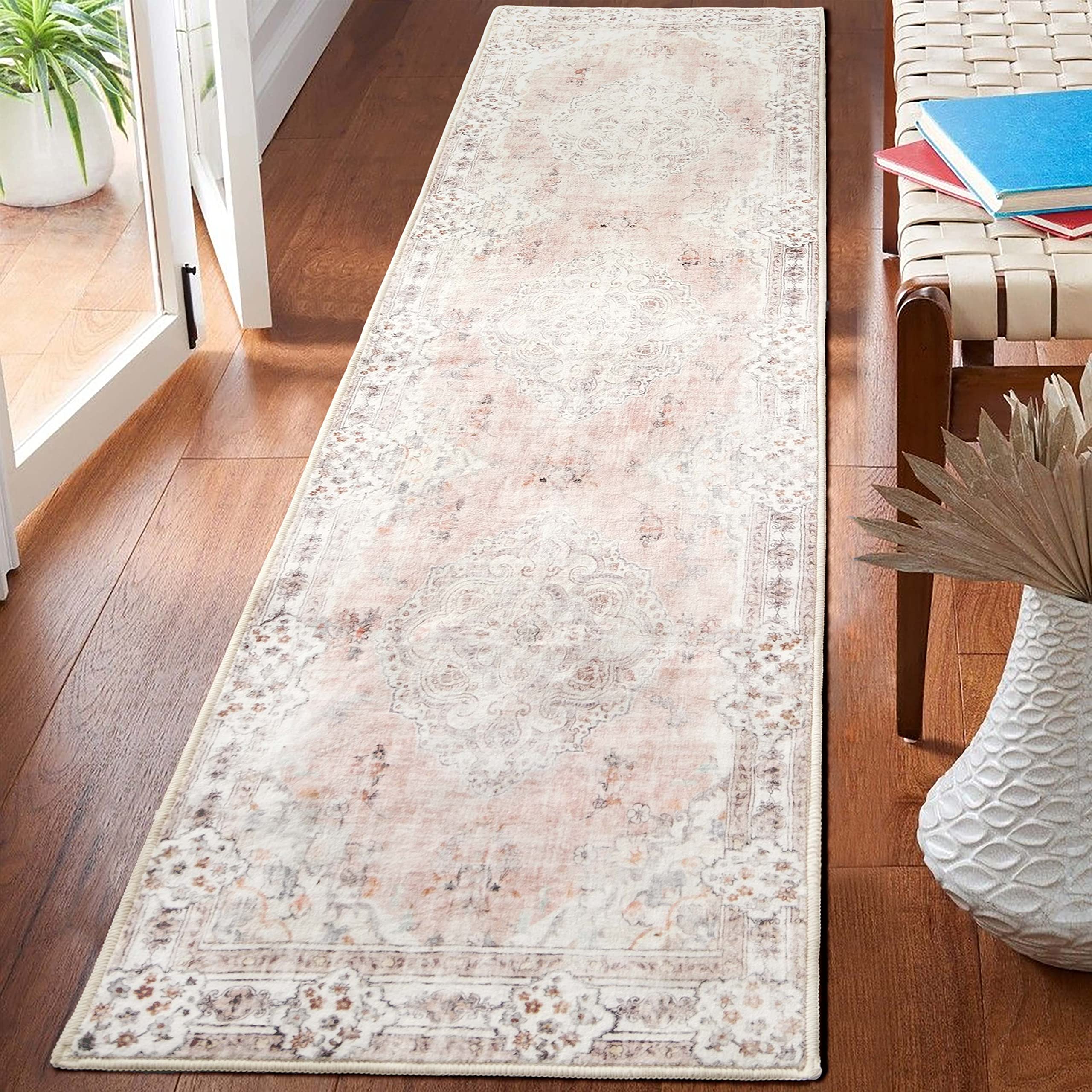 MUJOO Hallway Runner Rug 2'x8' Pink Long Rug Runners Boho Machine ...
