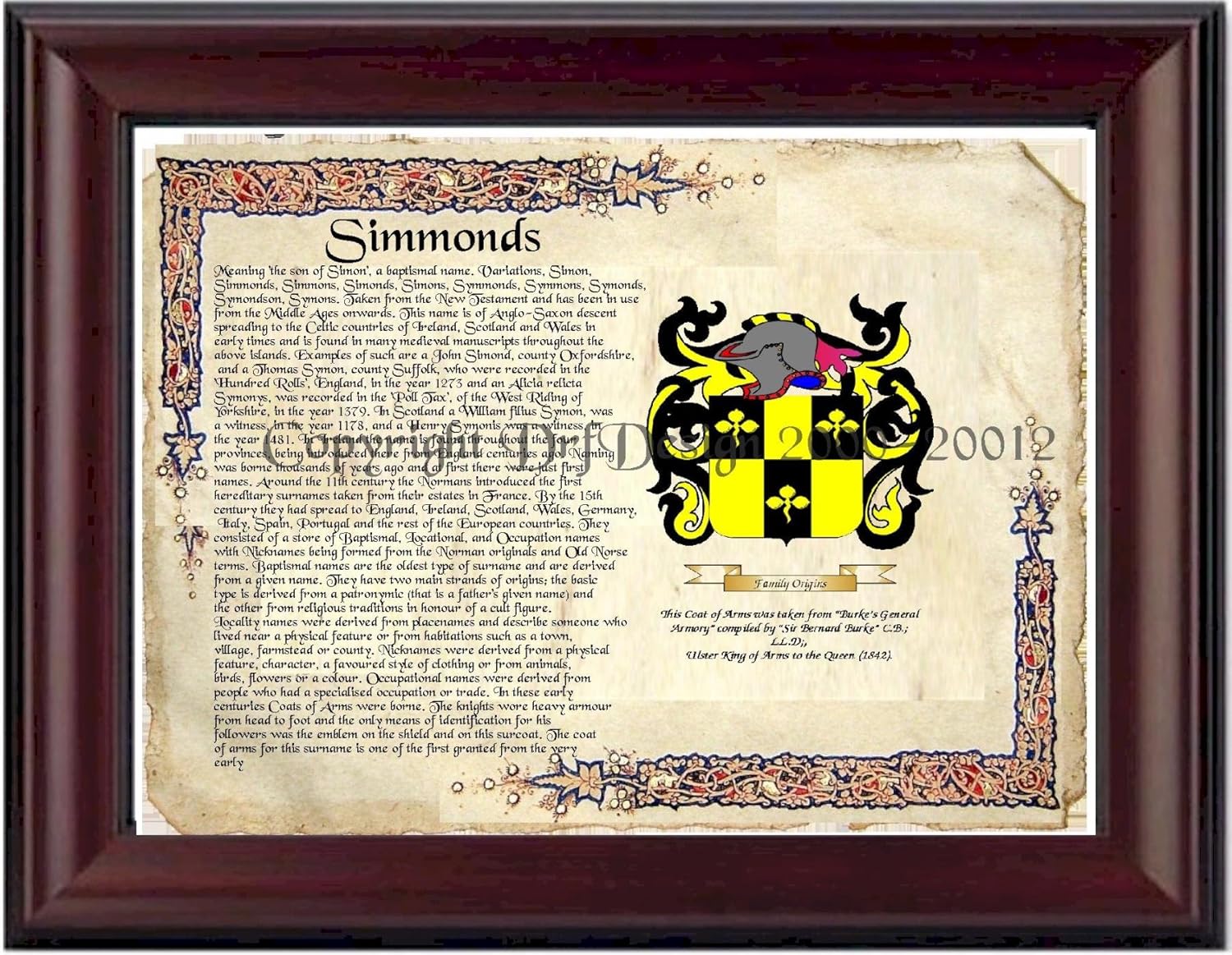 Amazon.com: Simmonds Coat of Arms/ Family Crest on Fine Paper and ...