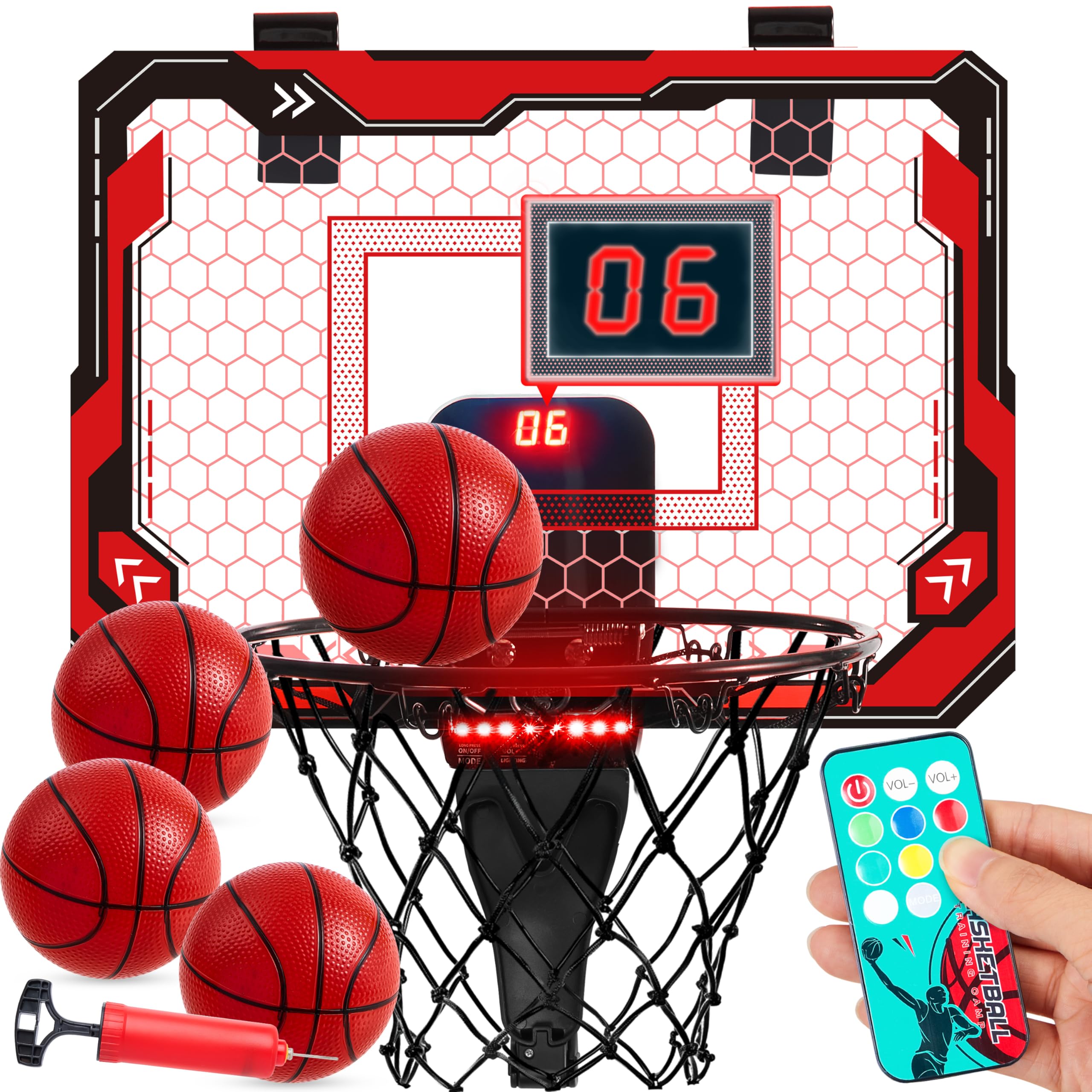 SYNCFUN Mini Indoor Basketball Hoop, Light Up Over The Door Basket Ball ...