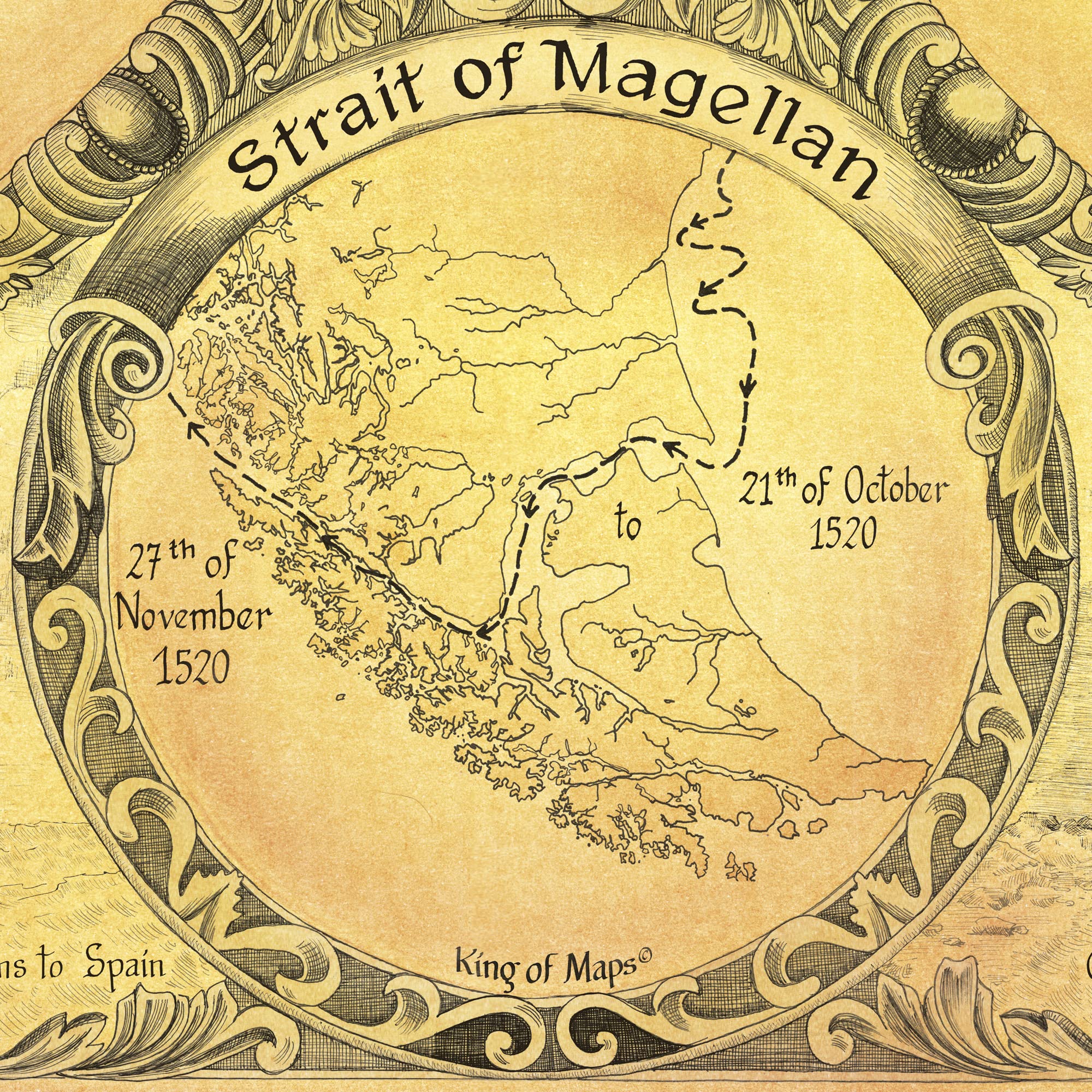MAGELLAN VOYAGE MAP - Classic World Map Of The First Voyage Around The ...
