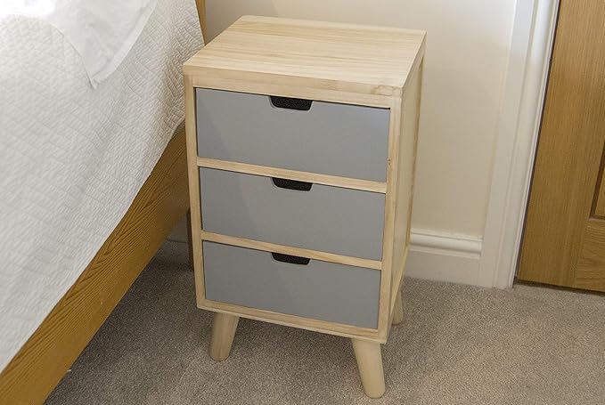 Bedside Drawers Grey Solid Wood Table Modern Furniture 4 Tapered Legs ...