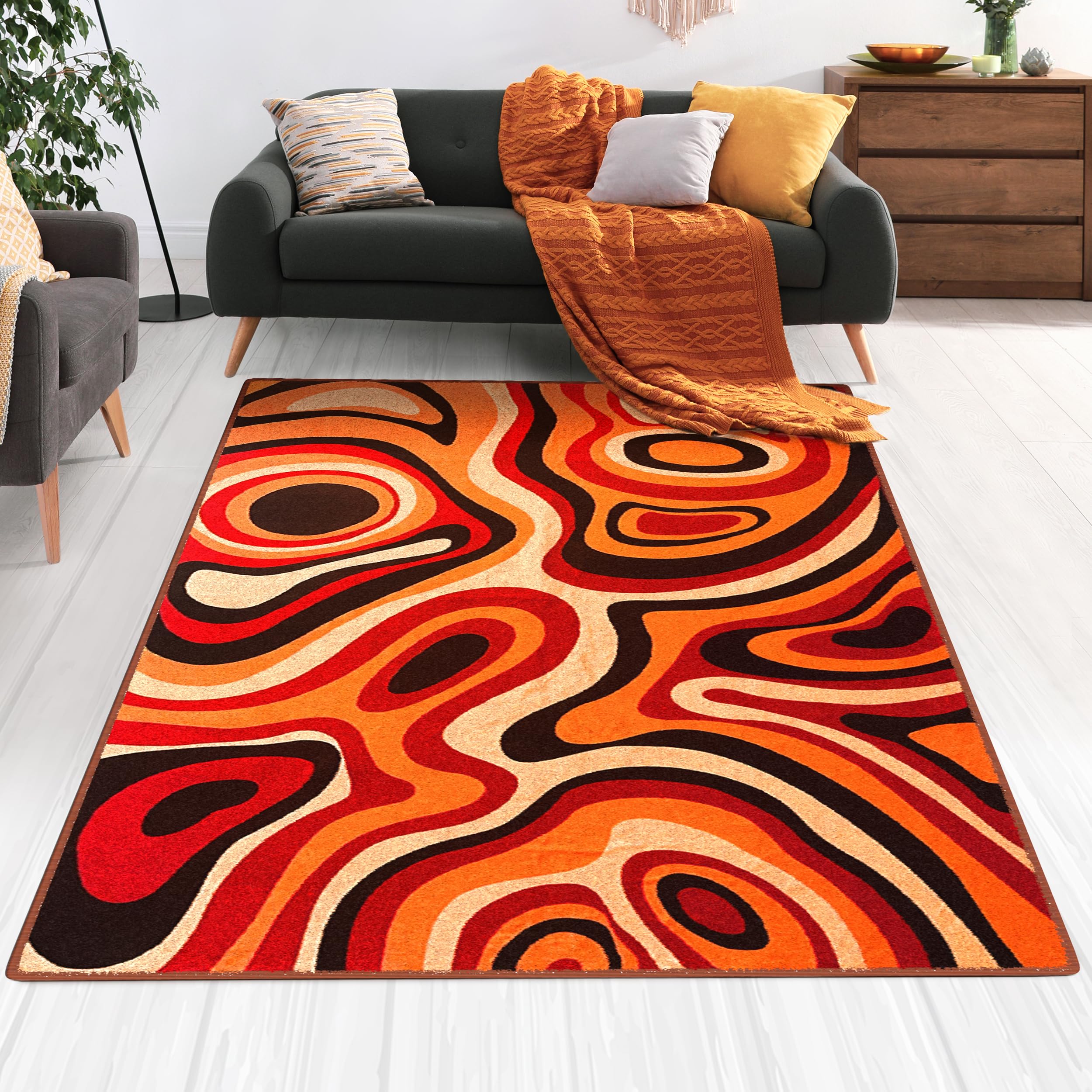QUALITICO Retro Rug – 70s Funky Orange Area Carpet, Mid Century ...