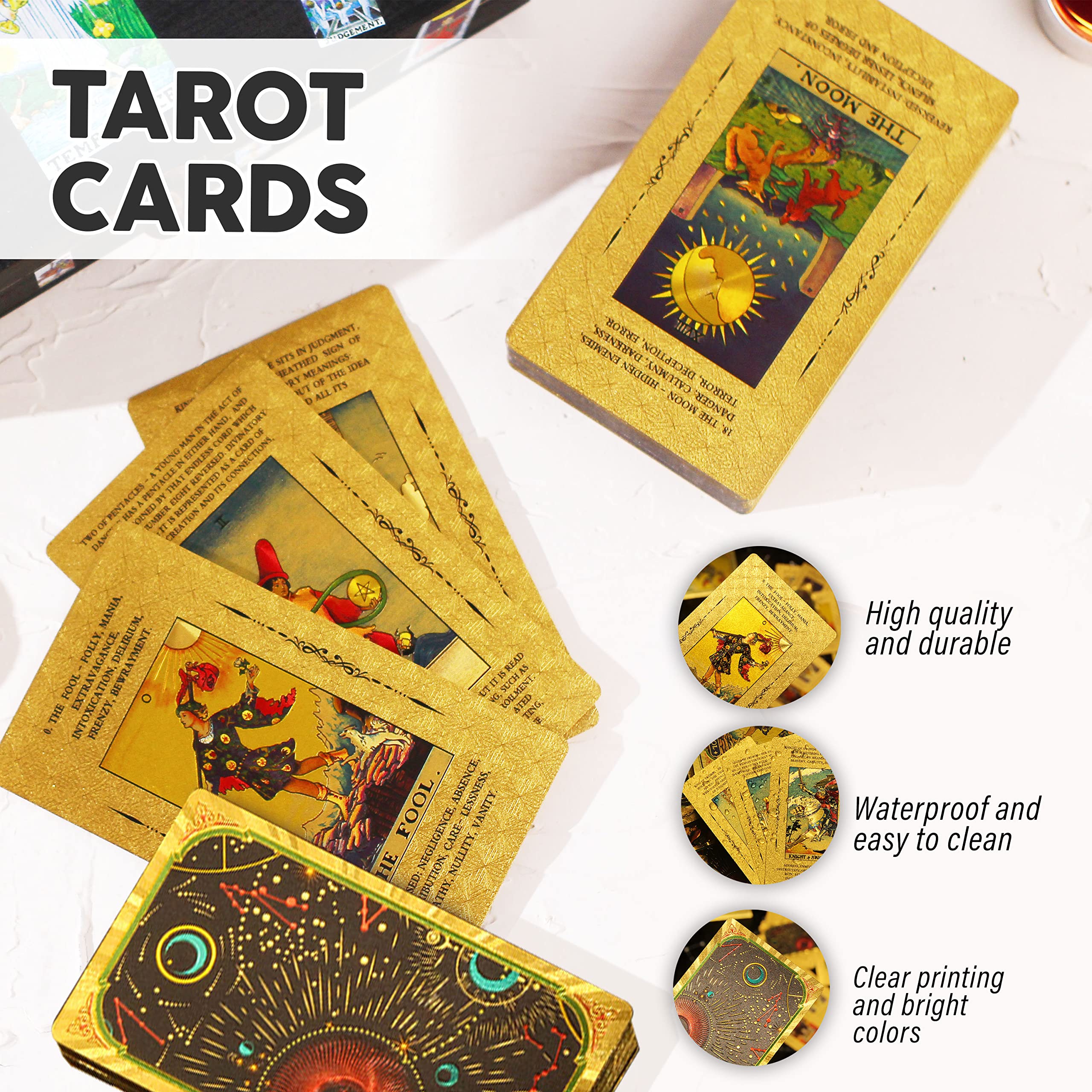 Mua Tarot Cards Set with Vintage Wooden Box, 78 Gold Foil Tarot Cards ...