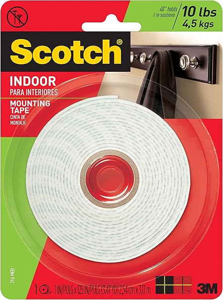 Scotch Brand 314 783961045463 Scotch Indoor Mounting Tape, 1-Inch x 125 ...