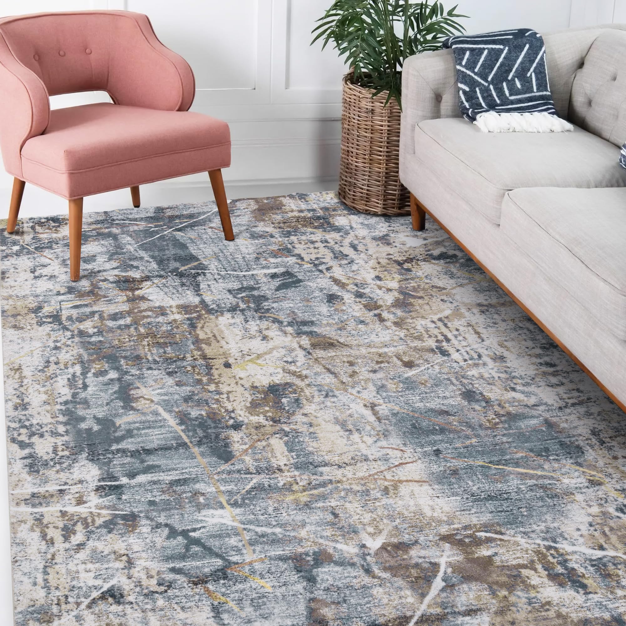 Hatppto 5x7 Area Rug, Modern Abstract Area Rug Machine Washable, Non ...