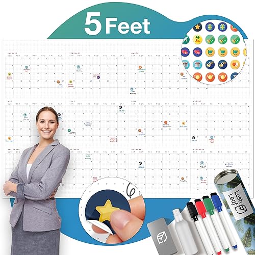 Large Dry Erase Calendar for Wall, 38" x 60" - Undated, Yearly ...