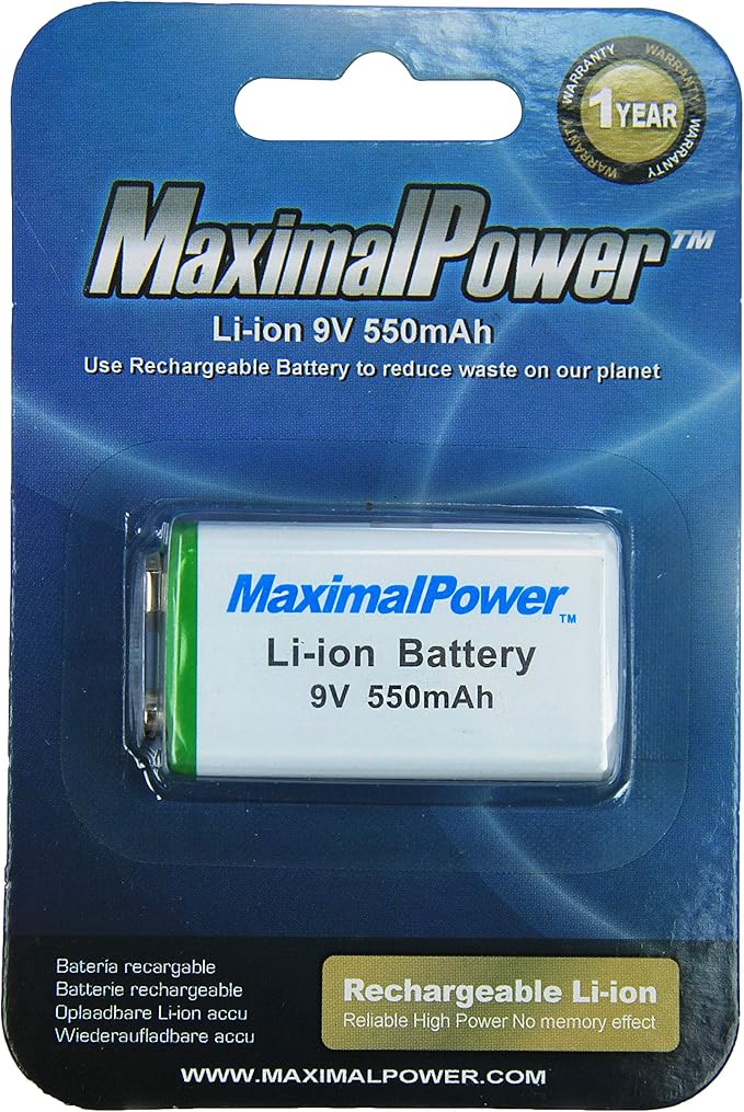 MaximalPower 9 Volt Li-Ion Rechargeable Battery High Capacity 550mAh 9V ...