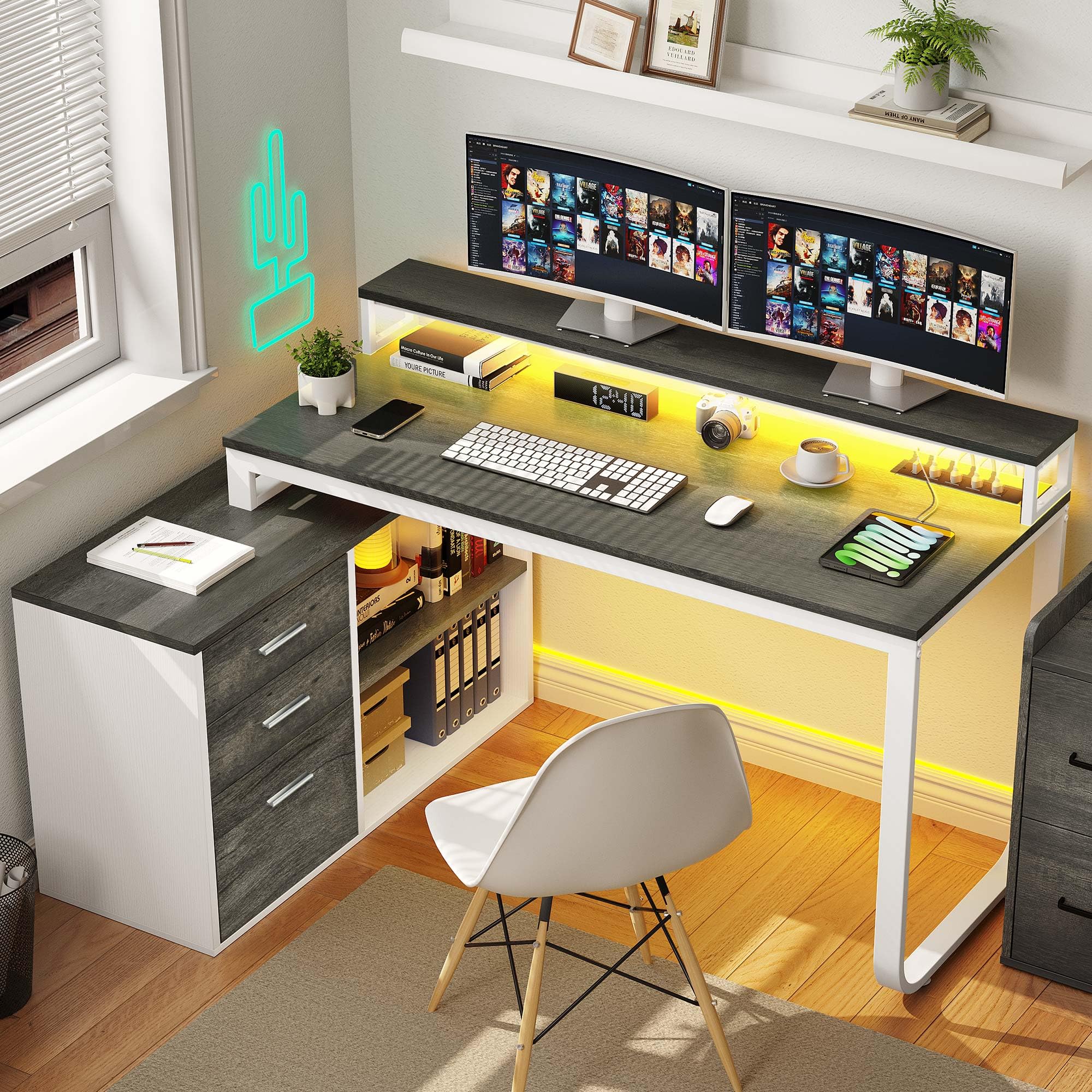 YITAHOME L Shaped Desk with 3 Drawers, 55" Corner Computer Desk with ...