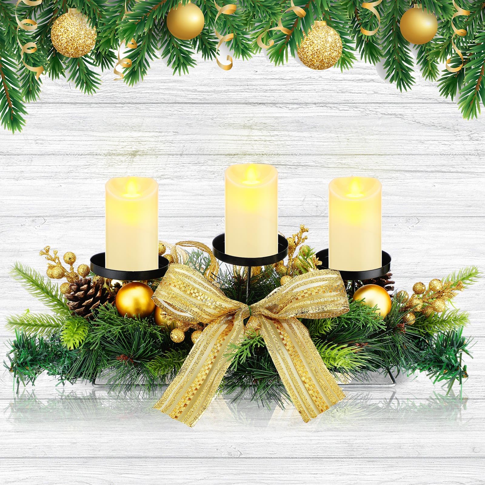 meekoo Christmas Triple Candelabrum Centerpiece with 3 LED Candle ...