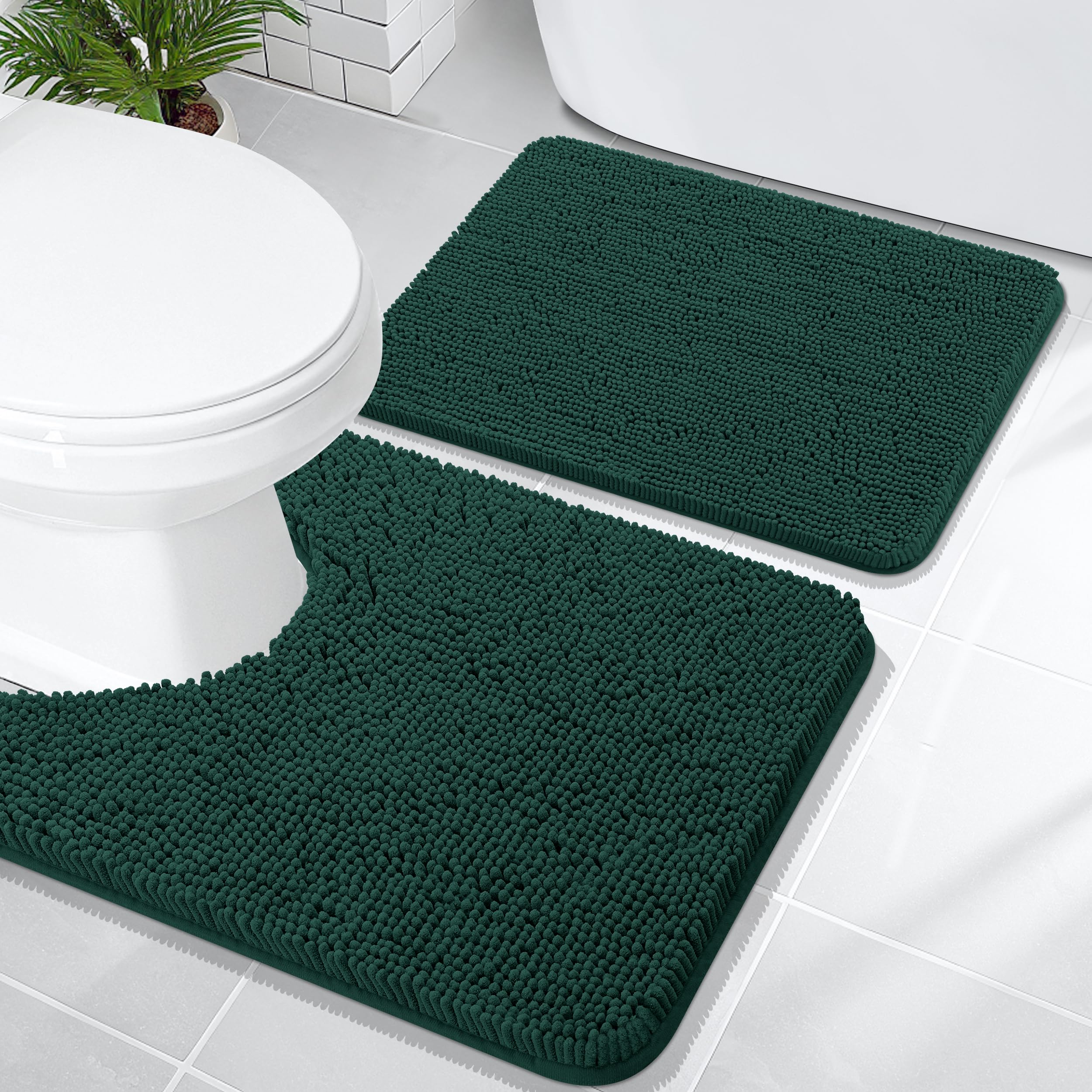 OLANLY Bathroom Rugs Sets 2 Piece, Soft Absorbent Chenille Bath Mats ...