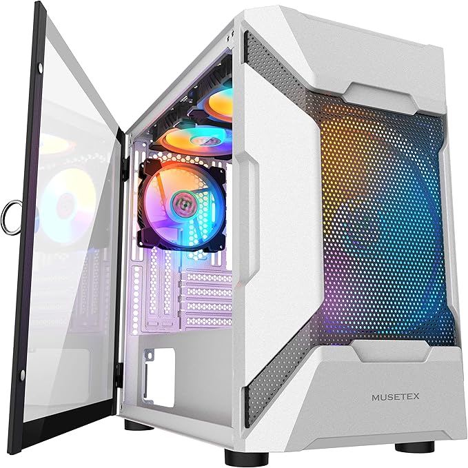 Amazon.com: MUSETEX MESH Micro ATX Tower Case with 4 PCS × ARGB Fans ...