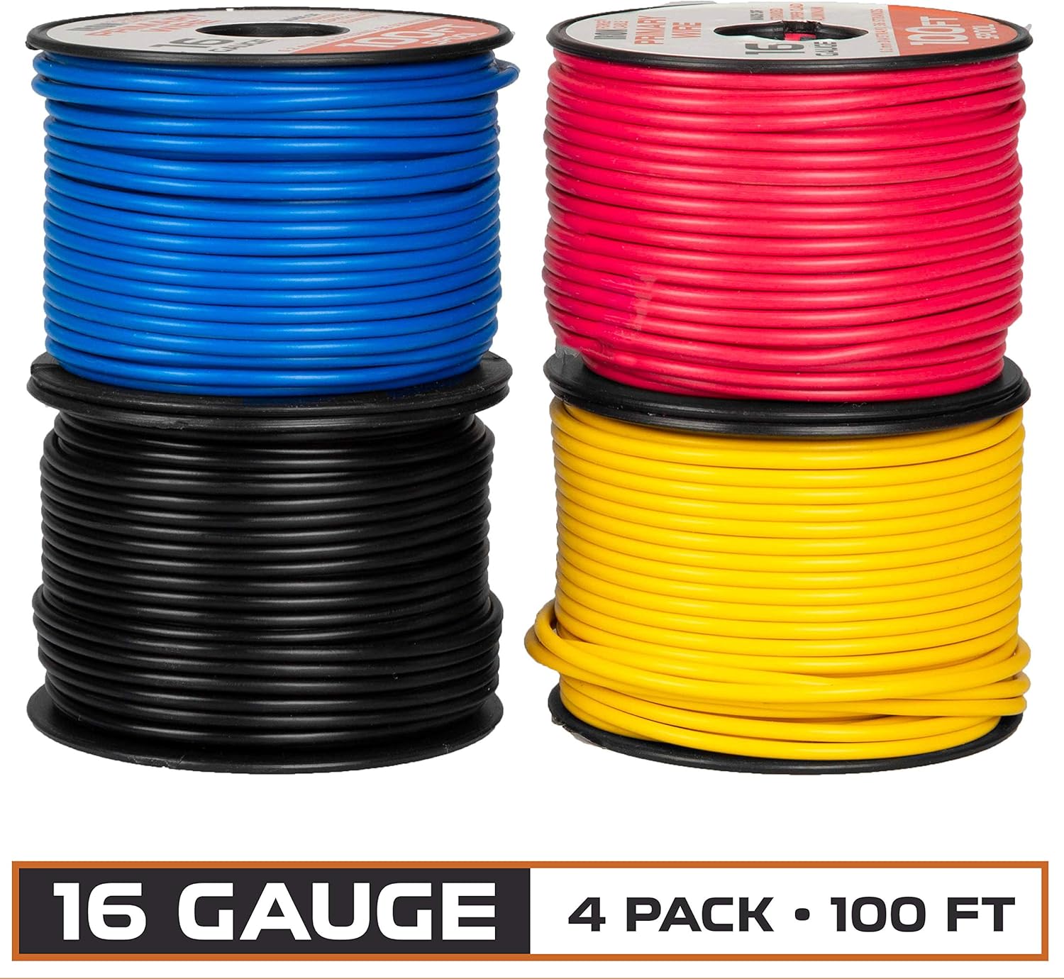16 Gauge Primary Wire - 4 Roll Assortment Pack - 100 Ft of Copper Clad ...