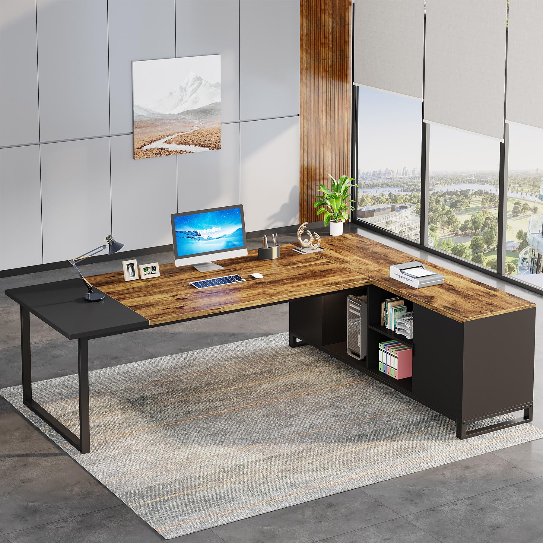 Tribesigns 70.8" Executive Desk with 55" File Cabinet, Modern L Shaped ...