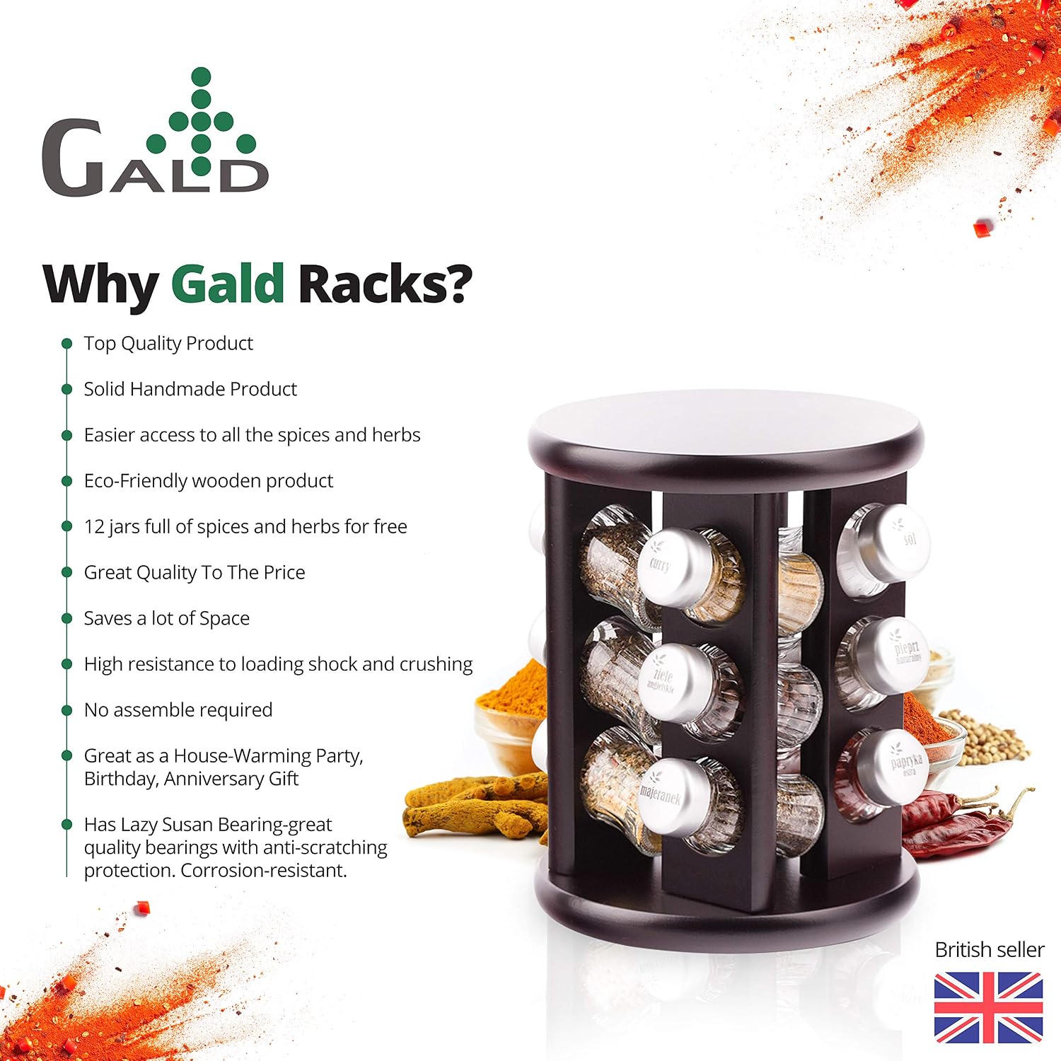 Revolving Spice Racks Free Standing with Glass Jars Full of Herbs and ...