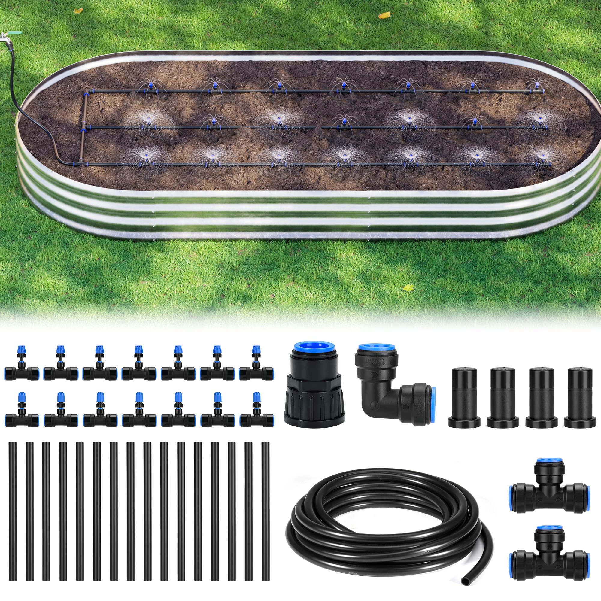 HIRALIY Raised Bed Drip Irrigation Kit, DIY Garden Grid Watering System ...