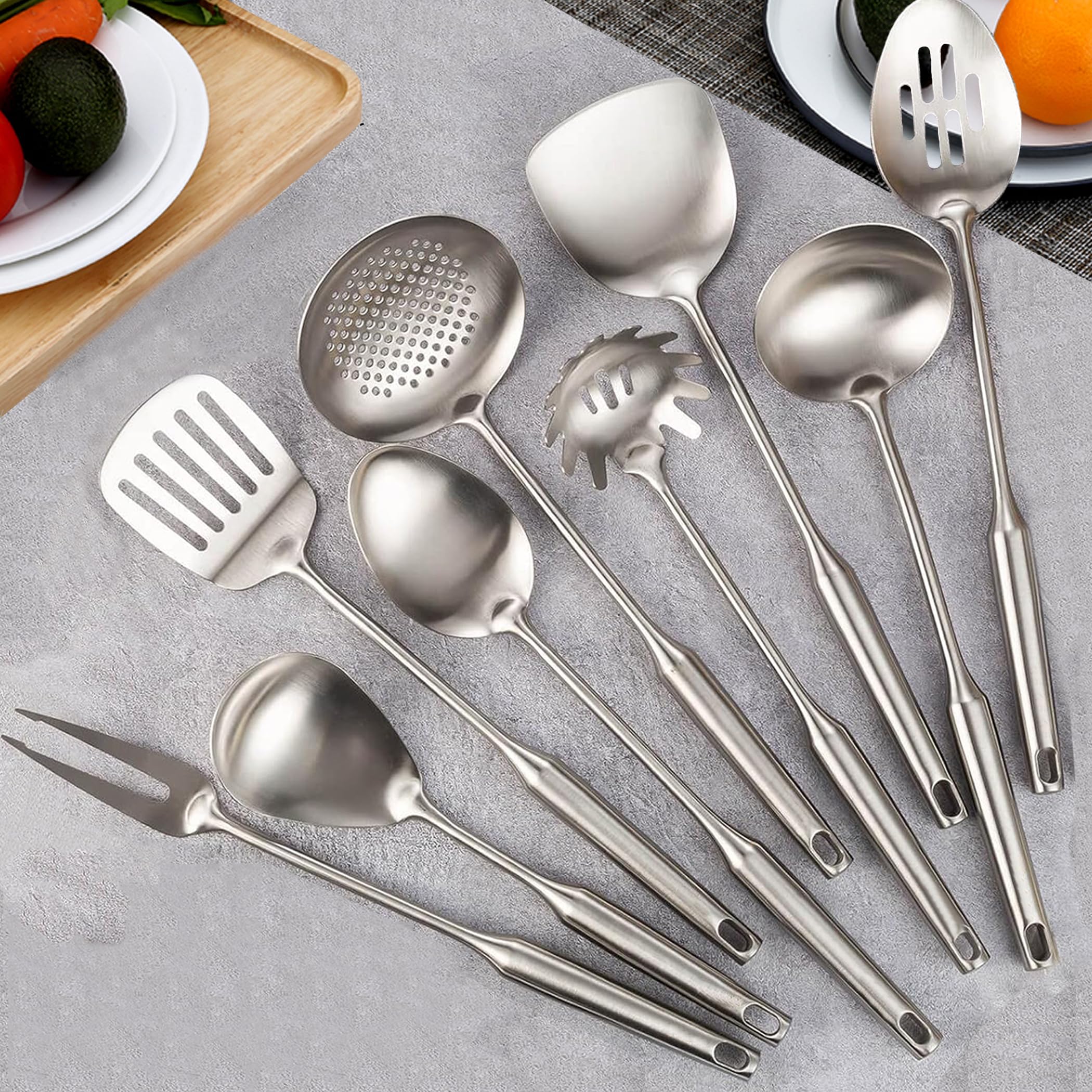 NIITAWH 18/10 Stainless Steel Kitchen Utensils, 9 PCS Metal Cooking ...