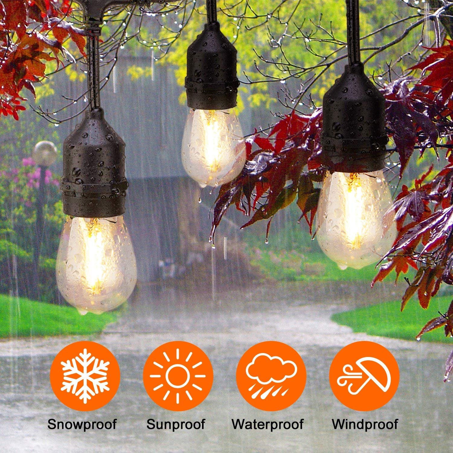 LED Outdoor String Light, Salking Waterproof String Light Patio 48ft ...