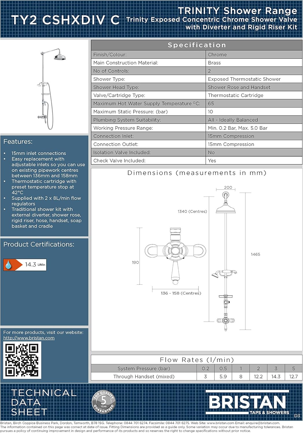 Bristan TY2 CSHXDIV C Trinity Exposed Concentric Shower Valve with ...