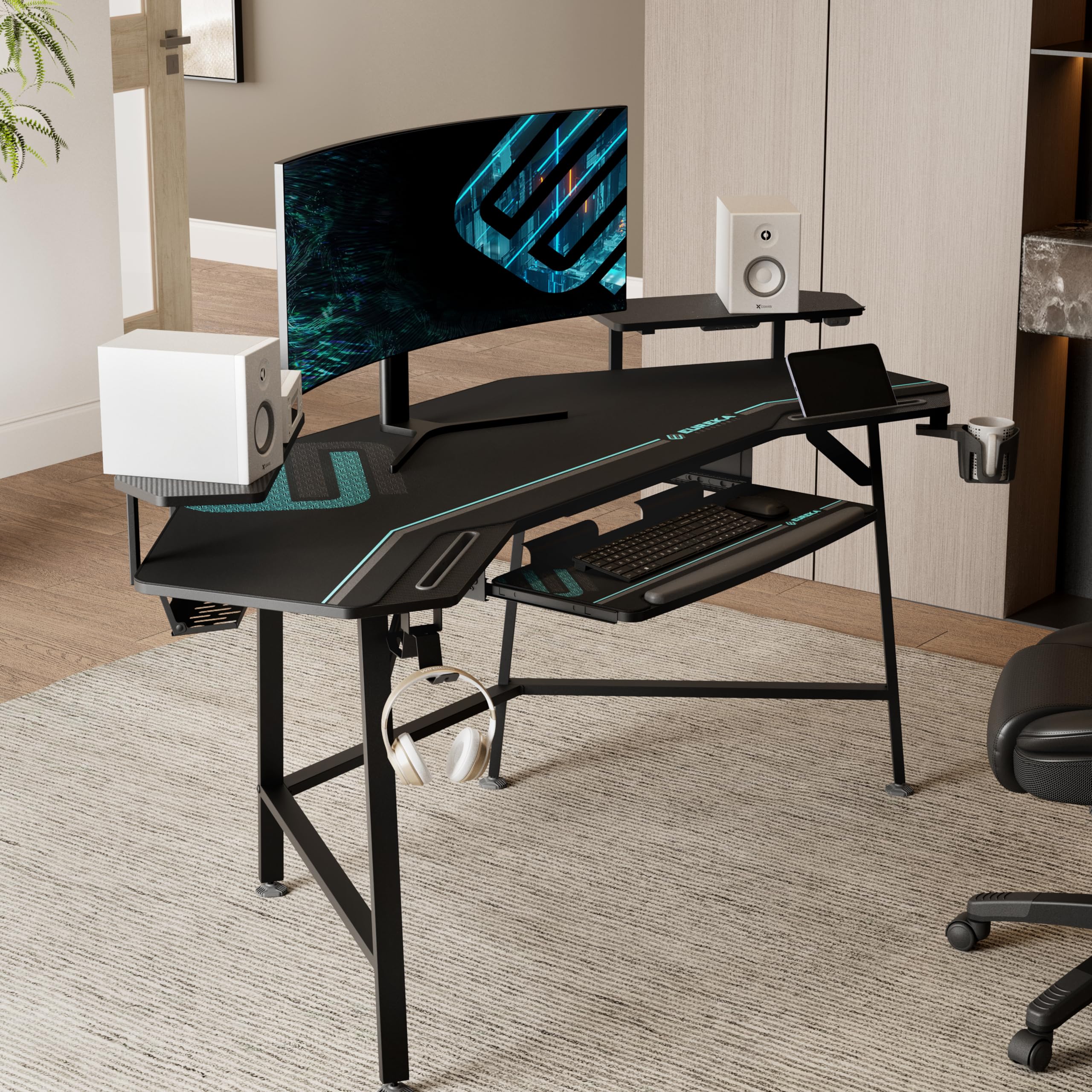 Mua Gaming Desk with Led Lights,72" Large Wing-Shaped Studio Desk W ...