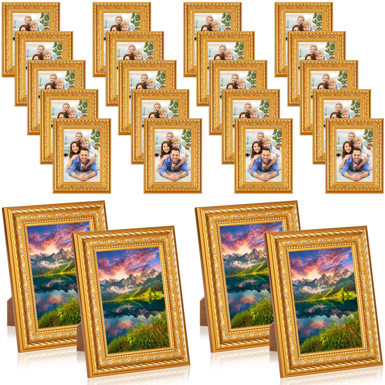 Remerry 24 Pieces 3.5 x 5 Picture Frame Beaded Gold Picture Frames ...
