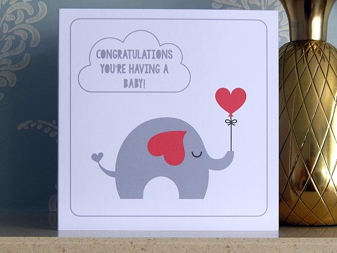 Congratulations You're Having a Baby Card - Elephant Red Hearts - New ...