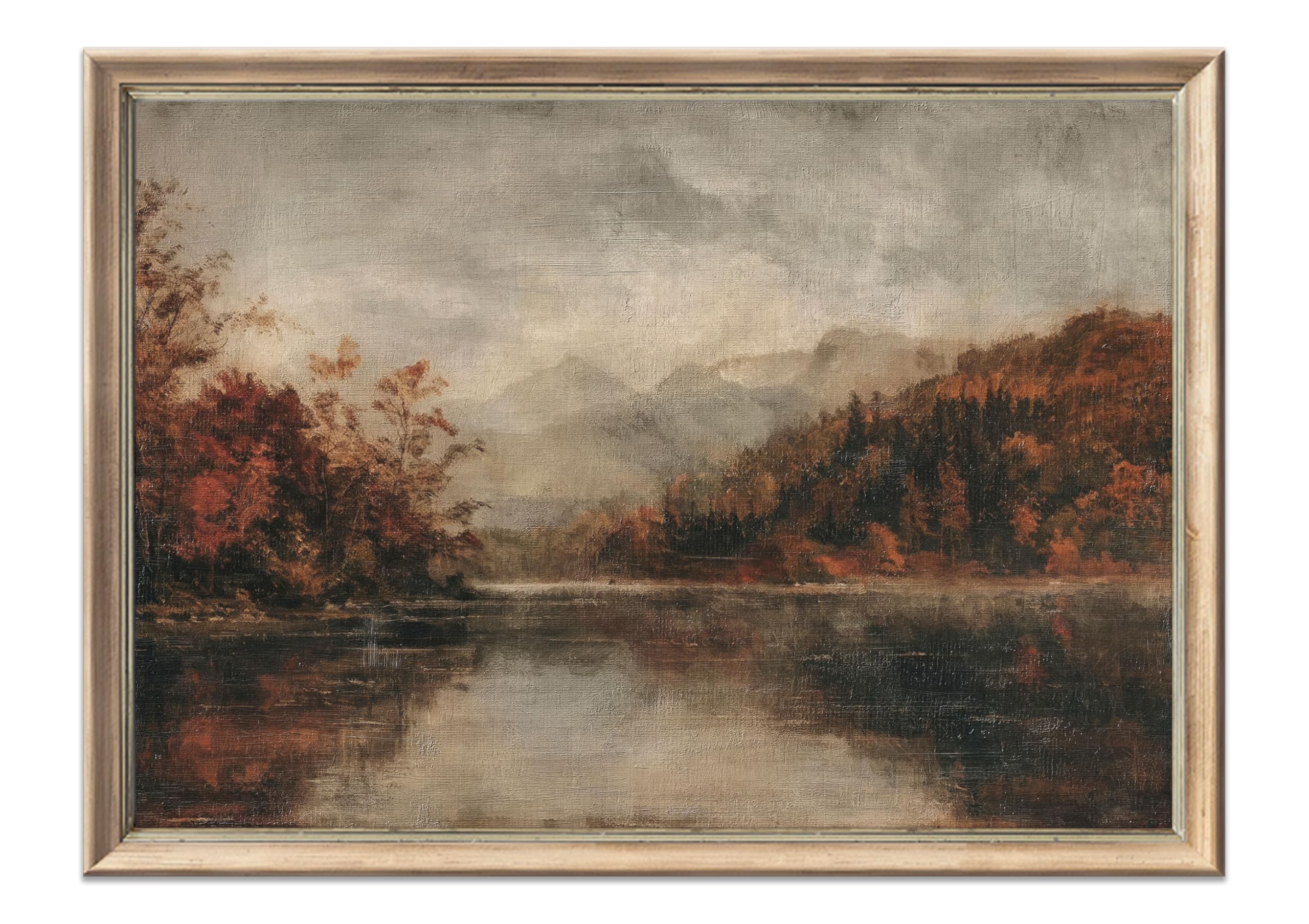 Vintage Fall Art Lake Landscape Canvas Wall Art Rustic Moody Lakeside ...