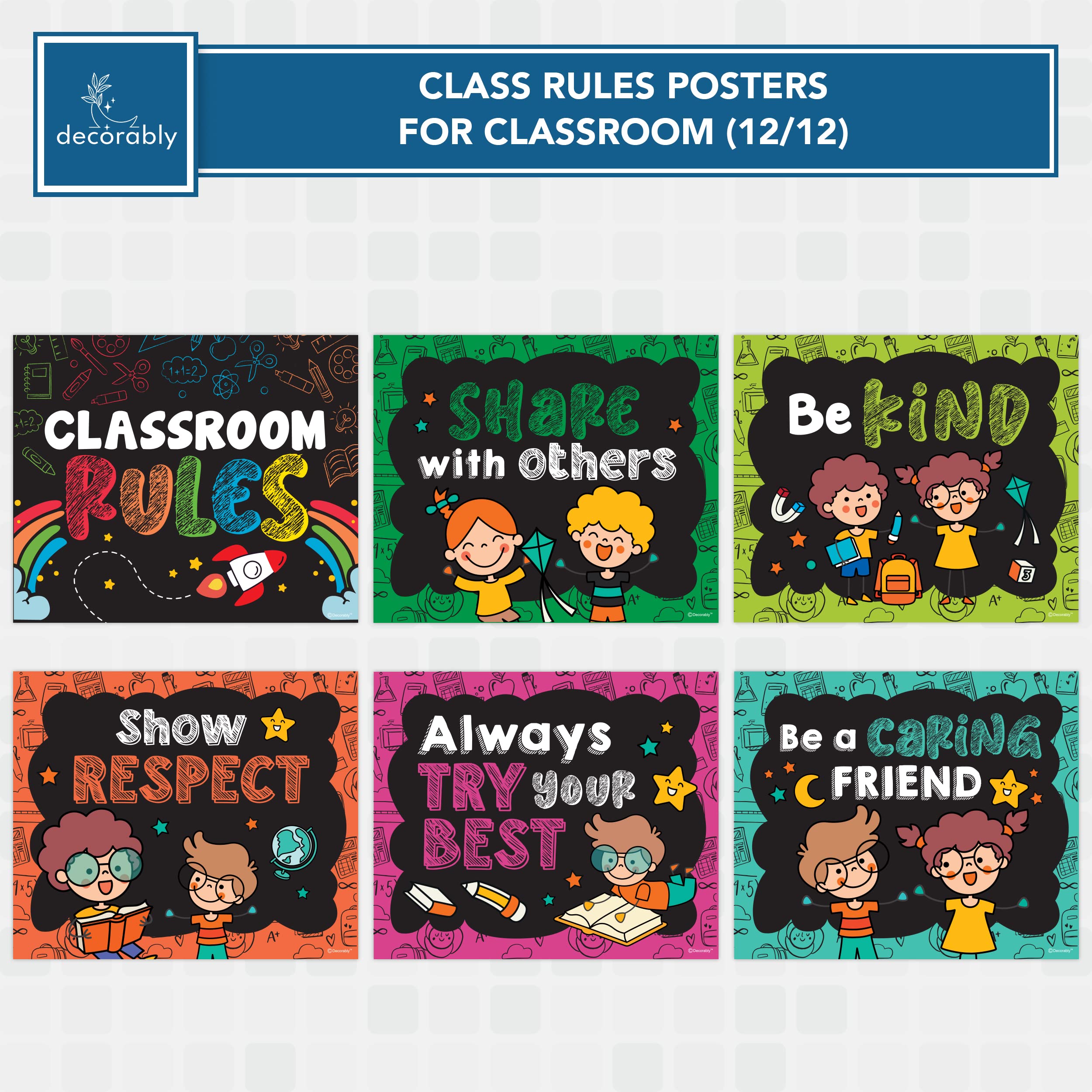 Mua Decorably Hanging Class Rules Posters for Classroom - 12 Classroom ...