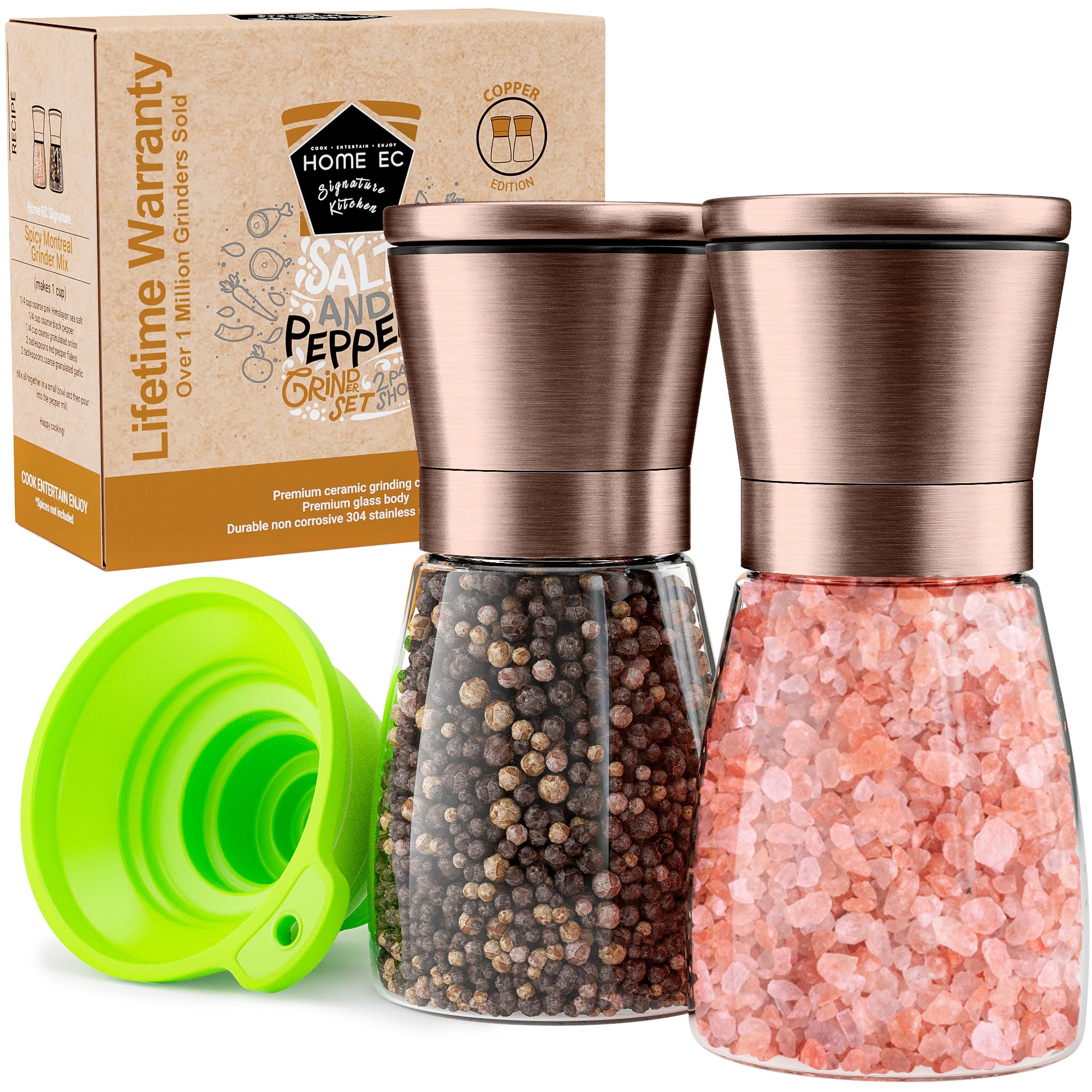 Home EC Original Copper Salt and Pepper Grinder Set of 2 - Adjustable ...