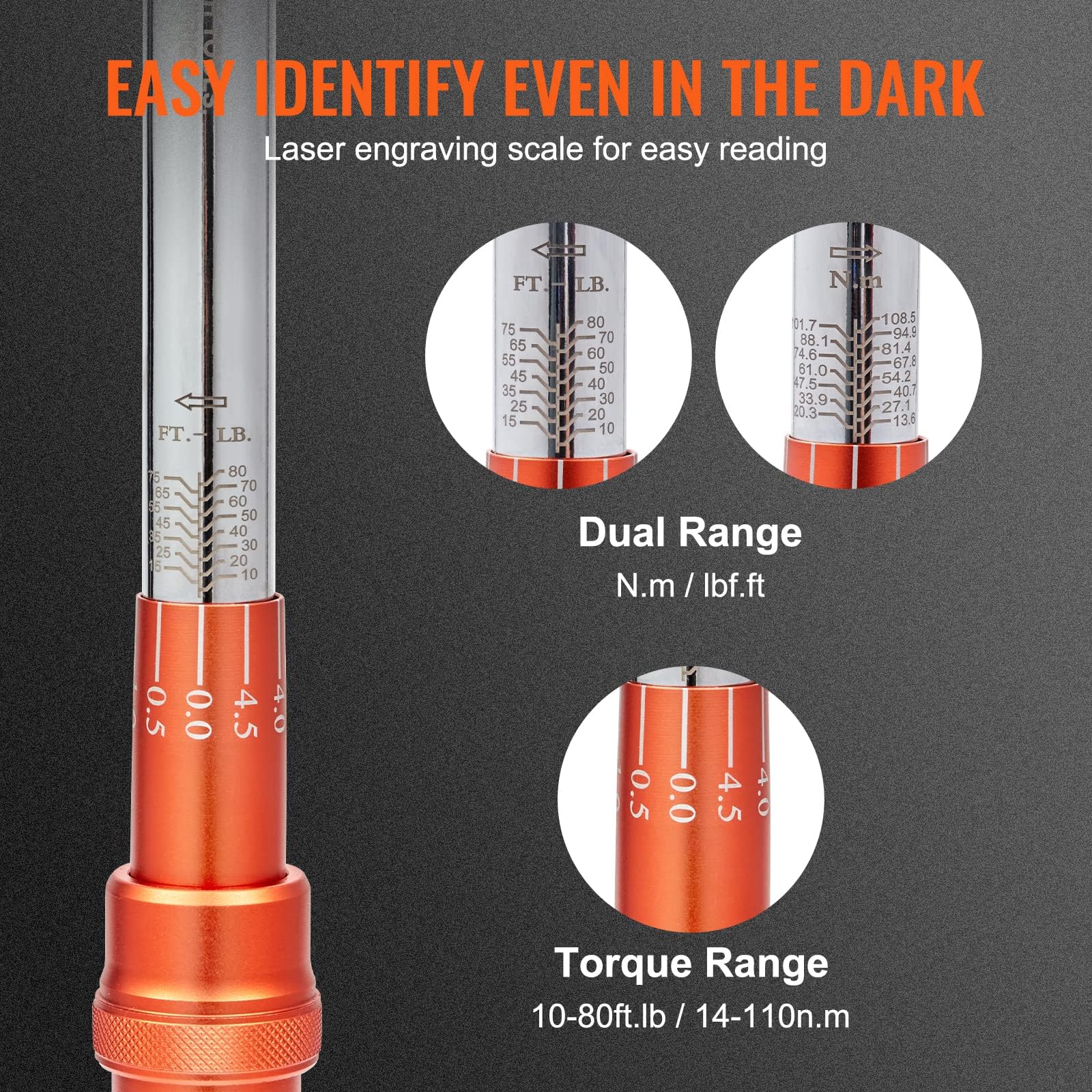 Mua VEVOR 3/8-inch Drive Click Torque Wrench 10-80ft.lb/14-110n.m, Dual ...