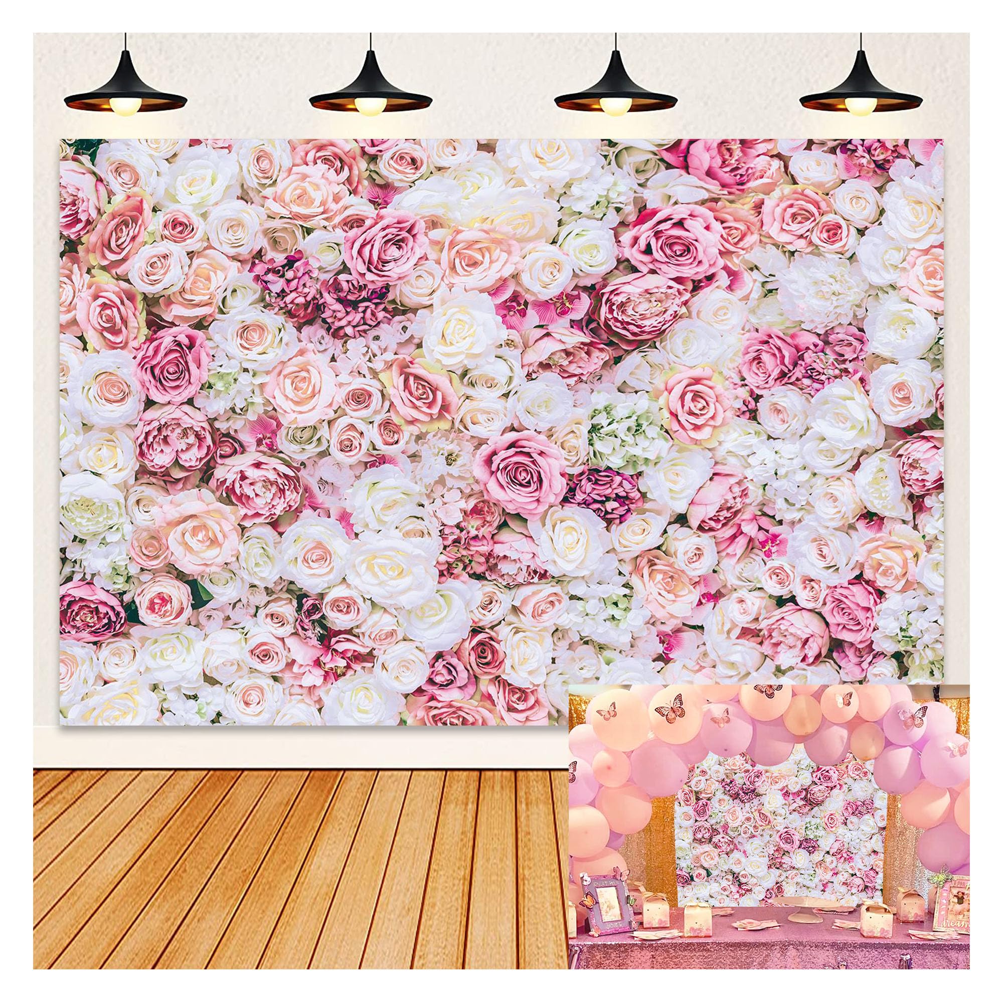 IADIUENOG Flower Wall Pink Rose Backdrop 8x6ft Floral Bridal Shower ...