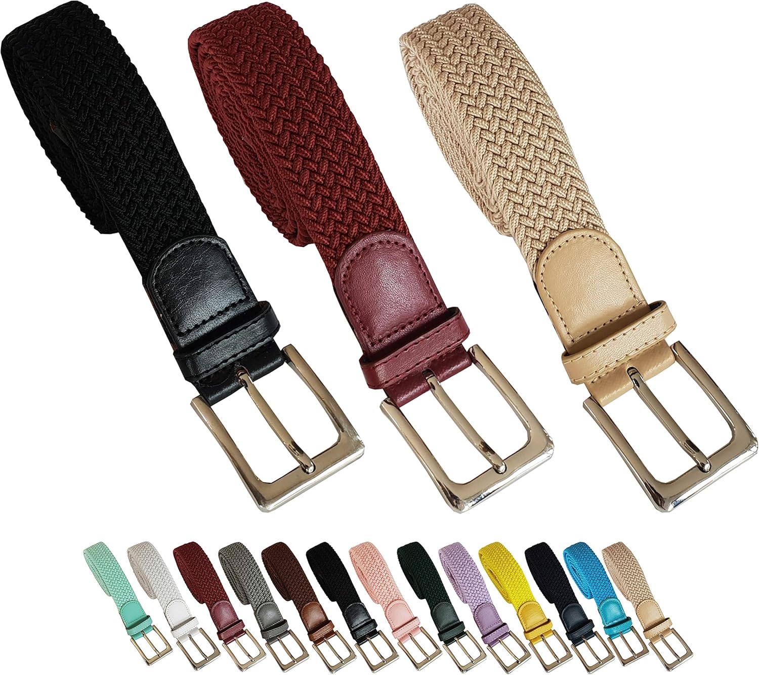 Cinturón trenzado elástico y extensible 3 piezas cinturones con hebilla ...