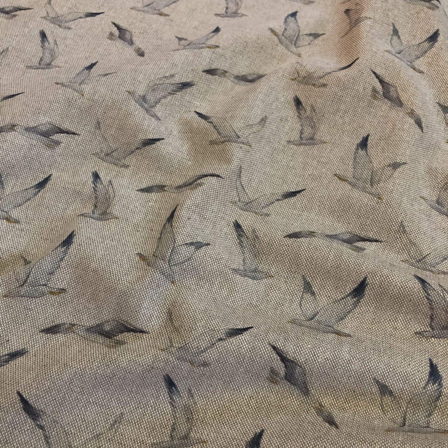 Coastal Seagulls Digital Print Design Cotton Rich Linen Look Fabric For ...