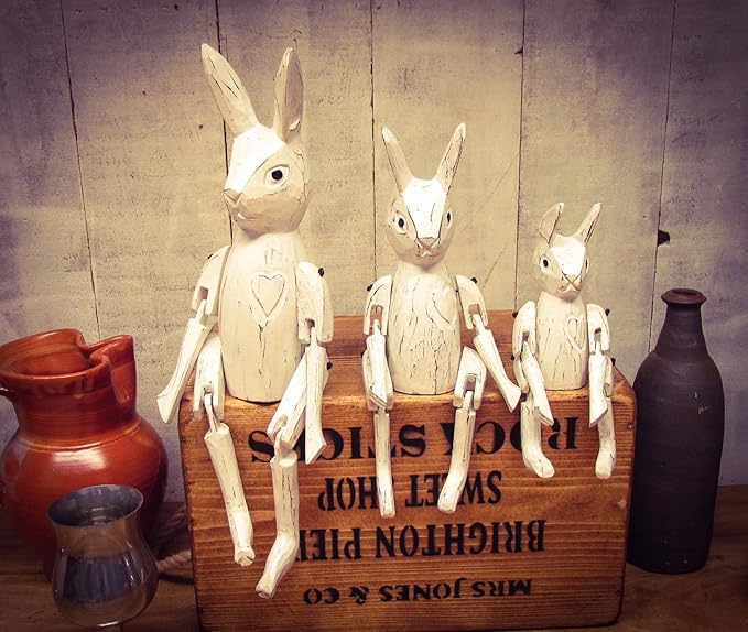 A set of 3 vintage style wooden hand carved White Rabbits: Amazon.co.uk ...