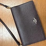 COACH Polished Pebbled Leather Fold-Over Crossbody Li/Black One Size ...